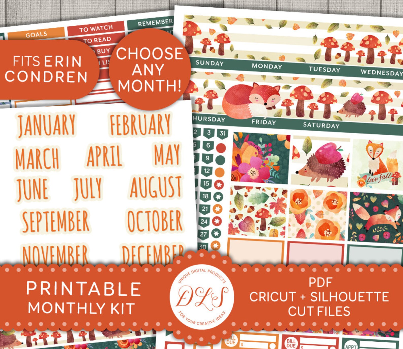 Monthly Planner Printable Stickers Fall Planner Kit Monthly - Etsy