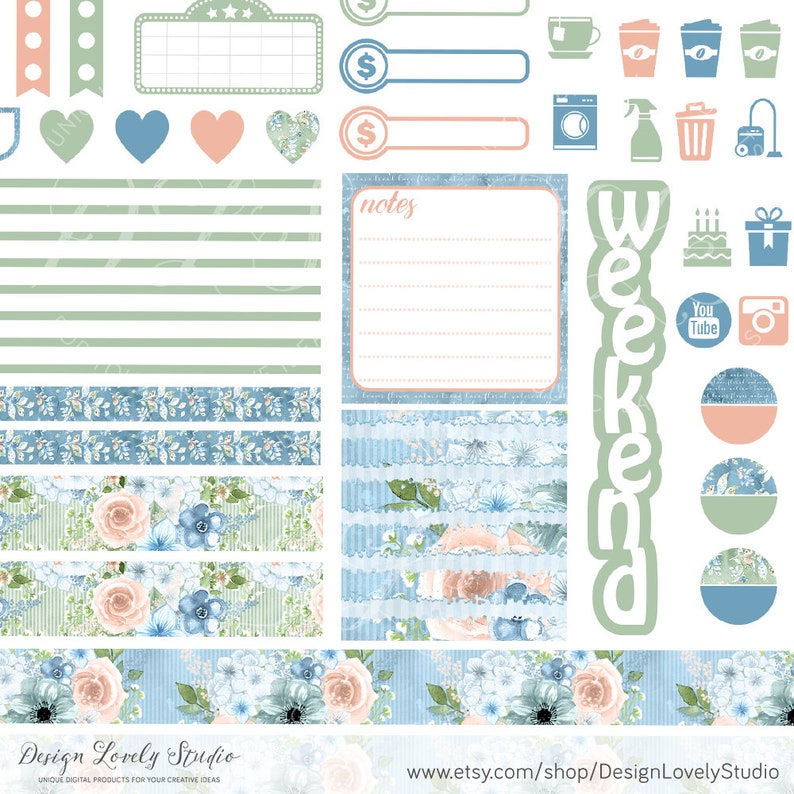 Printable FLORAL Planner Stickers Mini Happy Planner Weekly - Etsy