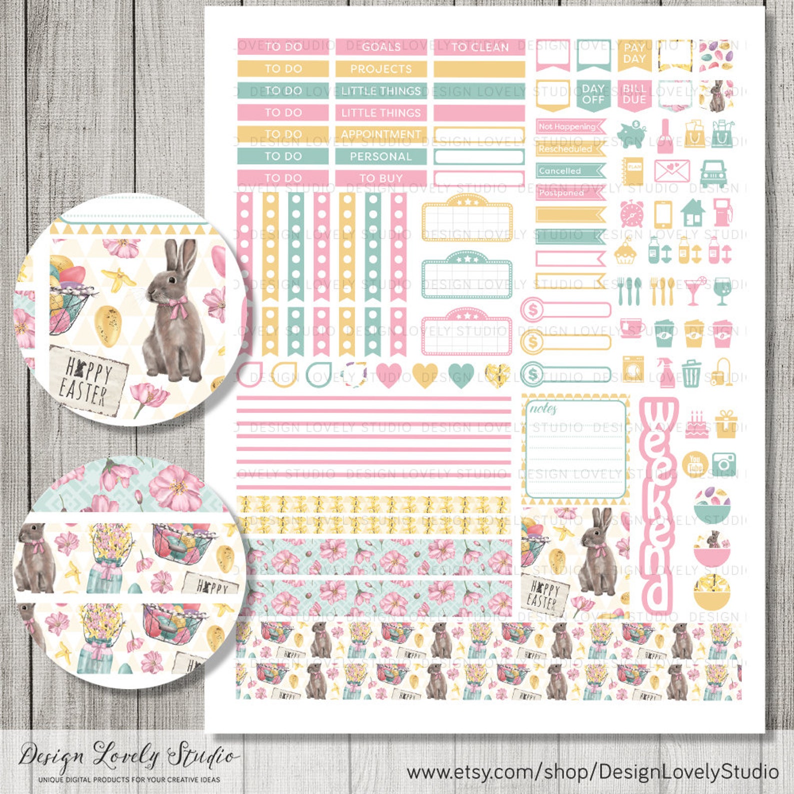 Printable EASTER Planner Stickers Kit, Mini Happy Planner Easter ...
