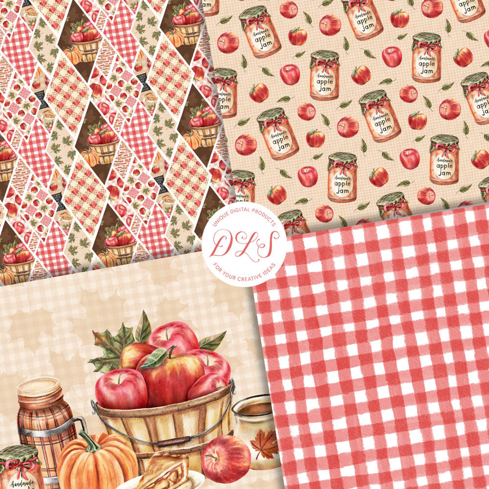 Apple Digital Paper Fall Digital Background Thanksgiving | Etsy