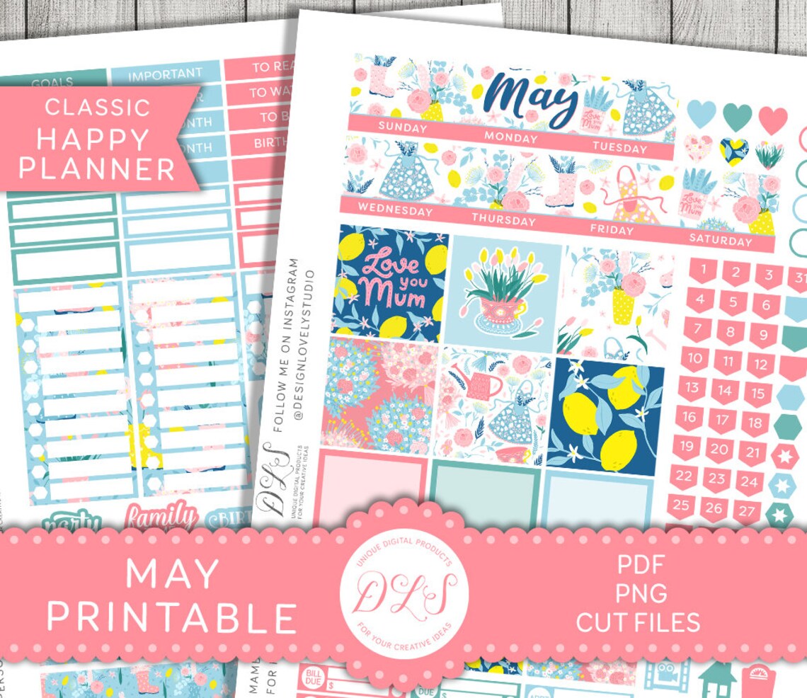 Happy Planner MAY Monthly Kit Printable May Monthly Stickers | Etsy