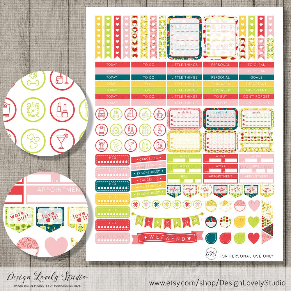 Summer Planner Sticker Kit Erin Condren Summer Stickers | Etsy