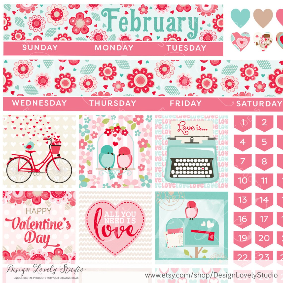 Printable Big Happy Planner February Stickers Kit February - Etsy
