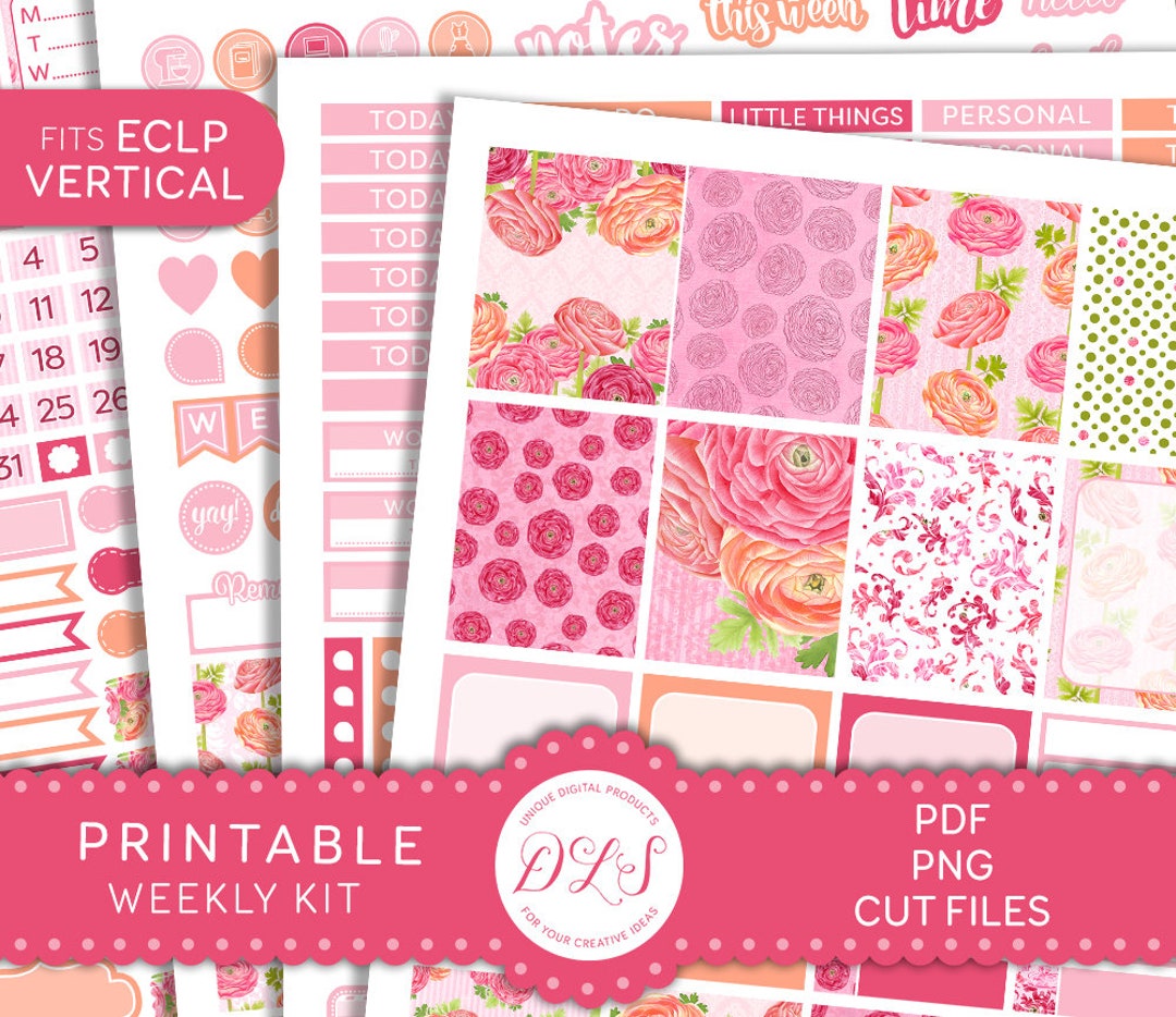 Printable Floral Planner Stickers, Vertical Planner Stickers, Printable ...