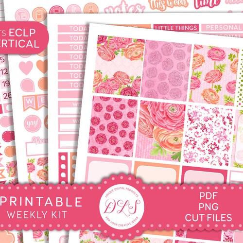 Printable Floral Planner Stickers Vertical Planner Stickers - Etsy
