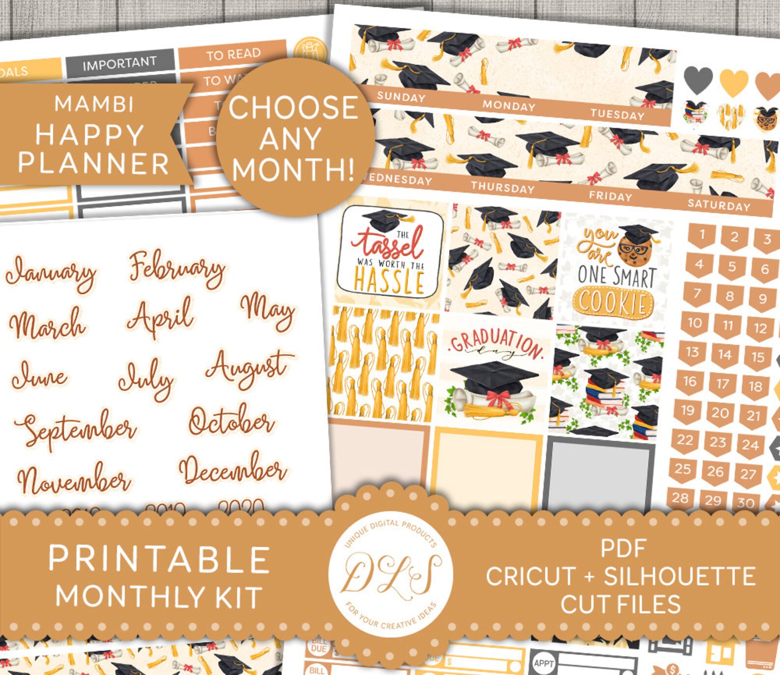 Graduation Planner Stickers Graduation Monthly Kit Printable - Etsy