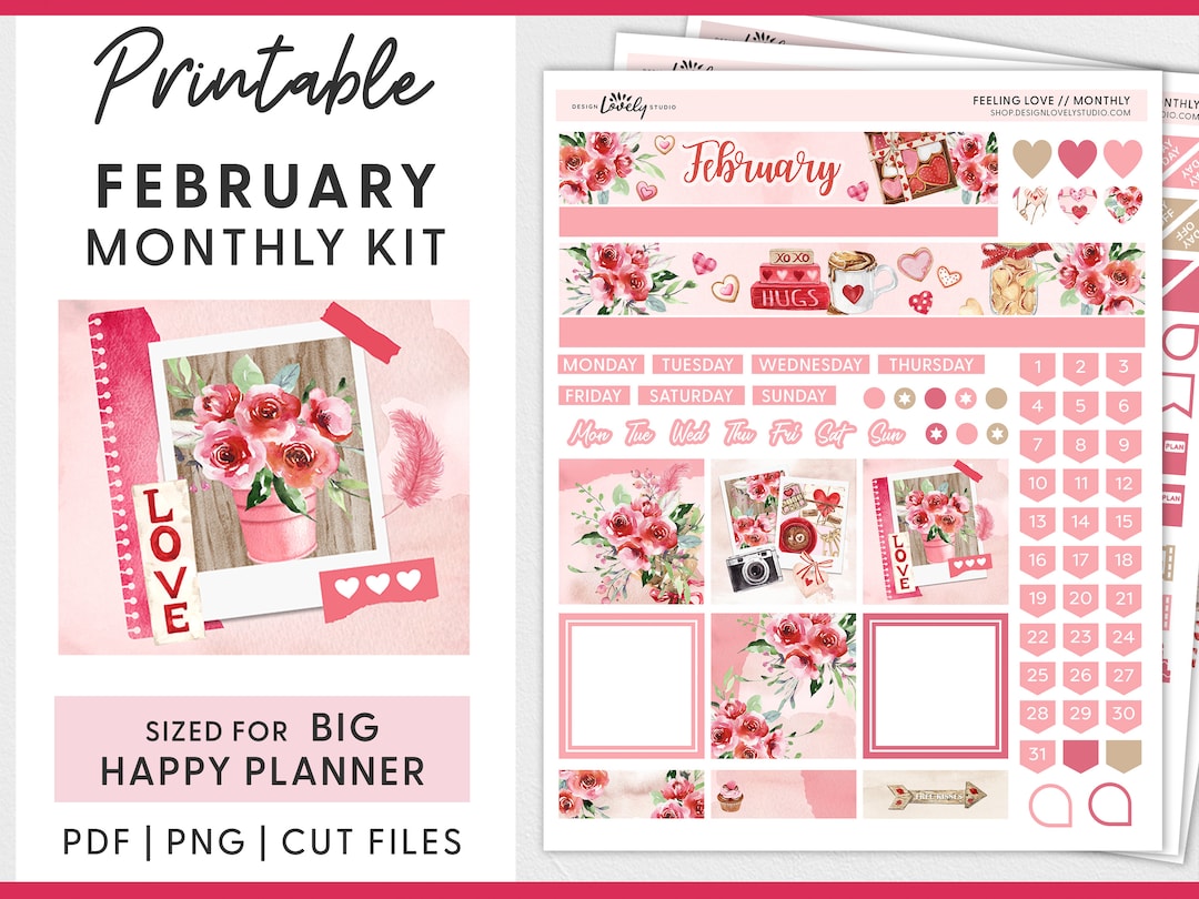 February Planner Stickers, Big Happy Planner Stickers Kit, Valentines ...