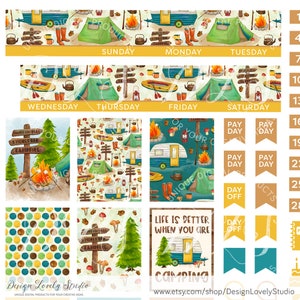 Camping Planner Stickers, MINI HAPPY PLANNER Monthly Stickers Kit ...