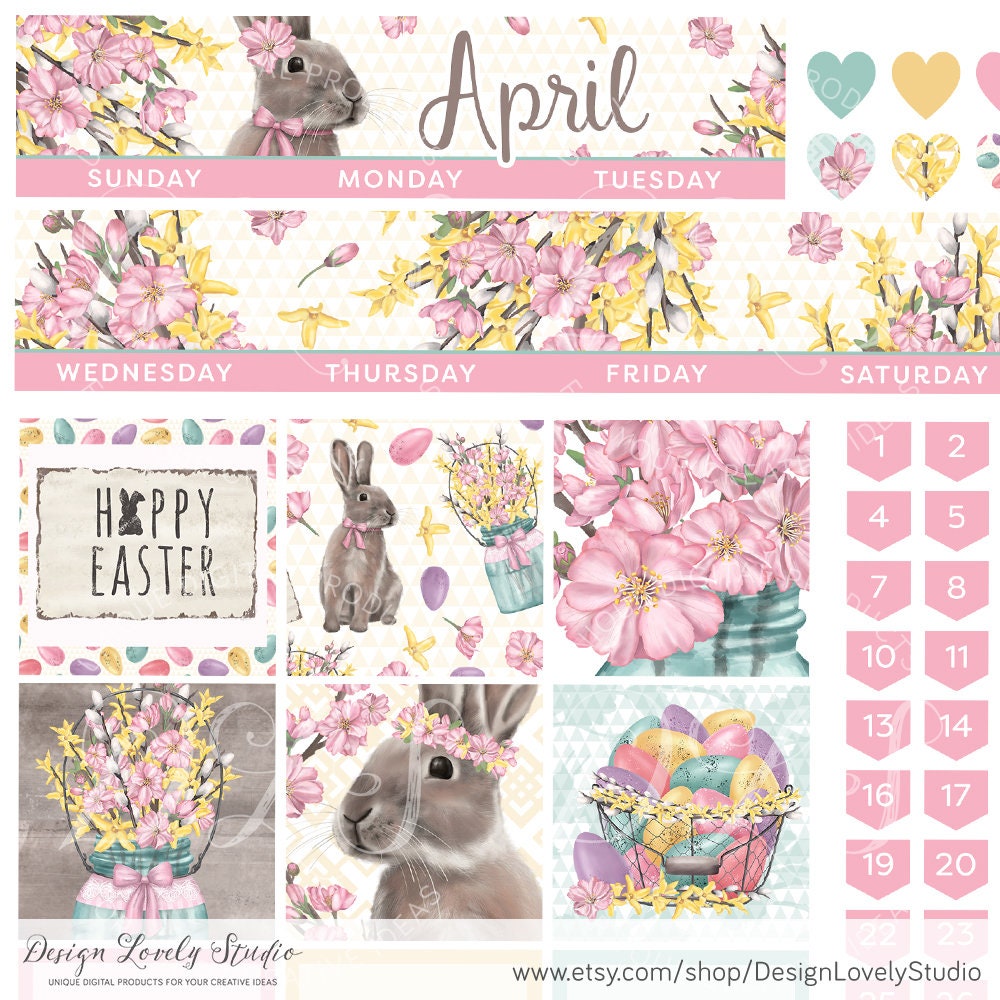 Happy Planner APRIL Monthly Kit Printable Pastel Easter | Etsy