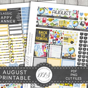 PRINTABLE Back to School Planner Stickers, Happy Planner August Monthly ...