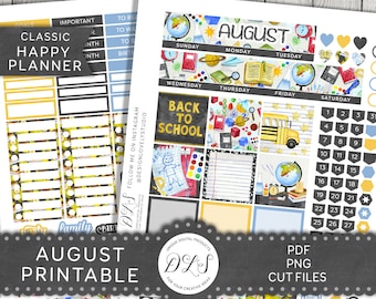 Happy Planner Back to School Monthly Stickers Kit August | Etsy