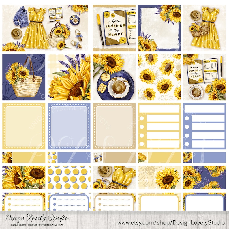 SUNFLOWERS Planner Stickers Printable Weekly Sticker Kit - Etsy