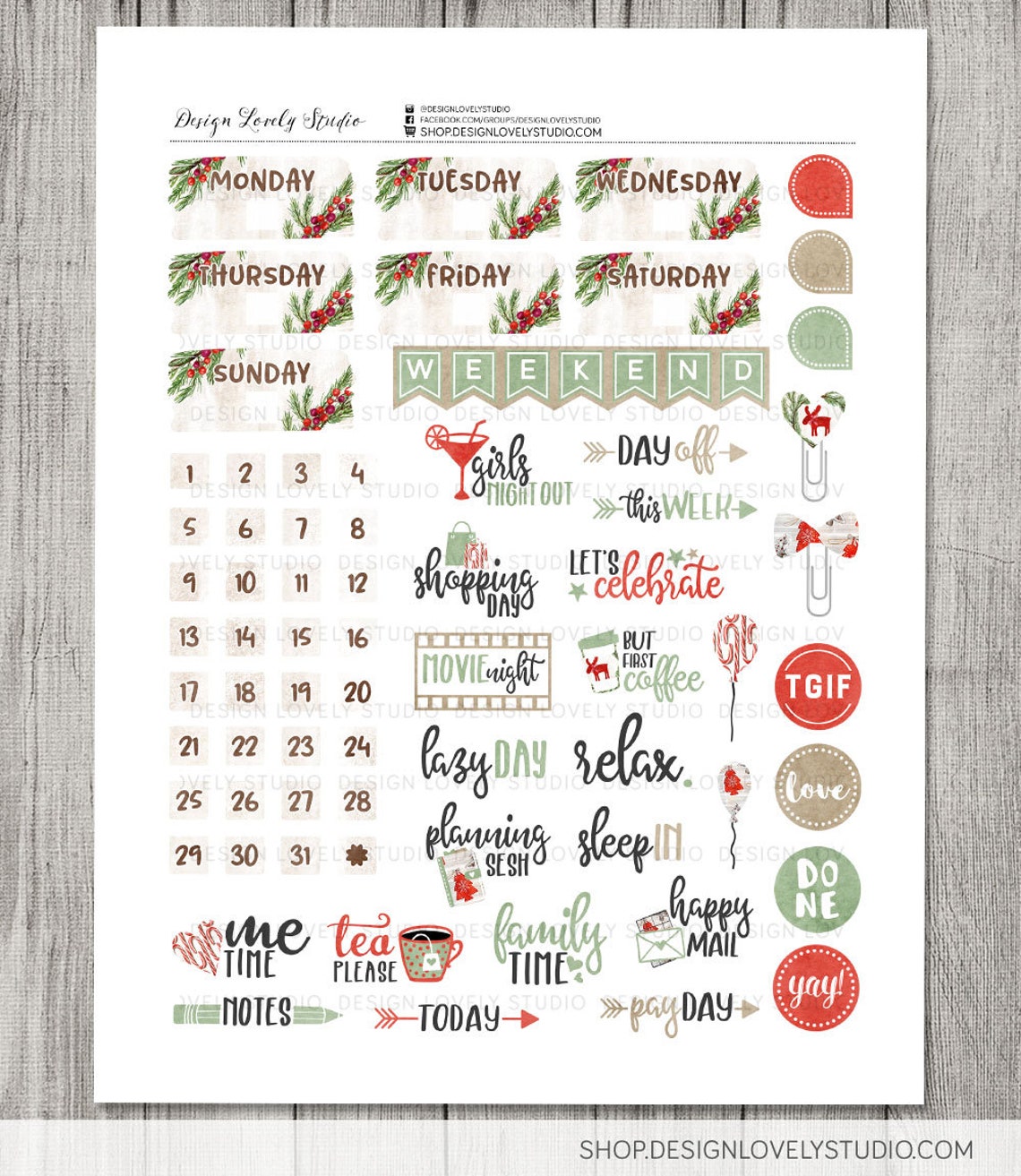 Printable CHRISTMAS Stickers Kit Big Happy Planner Christmas | Etsy