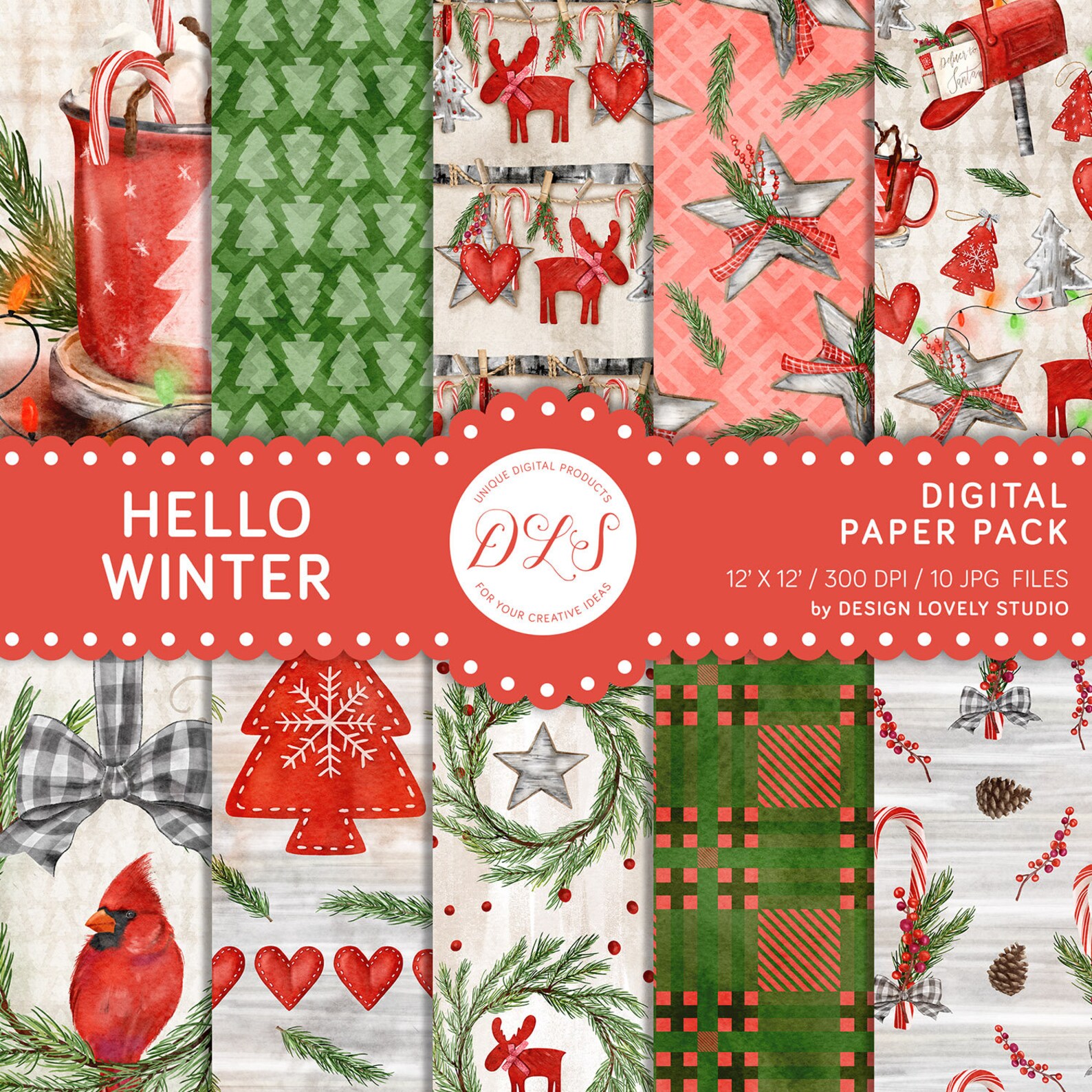 CHRISTMAS Digital Paper Pack Christmas Scrapbook Paper | Etsy