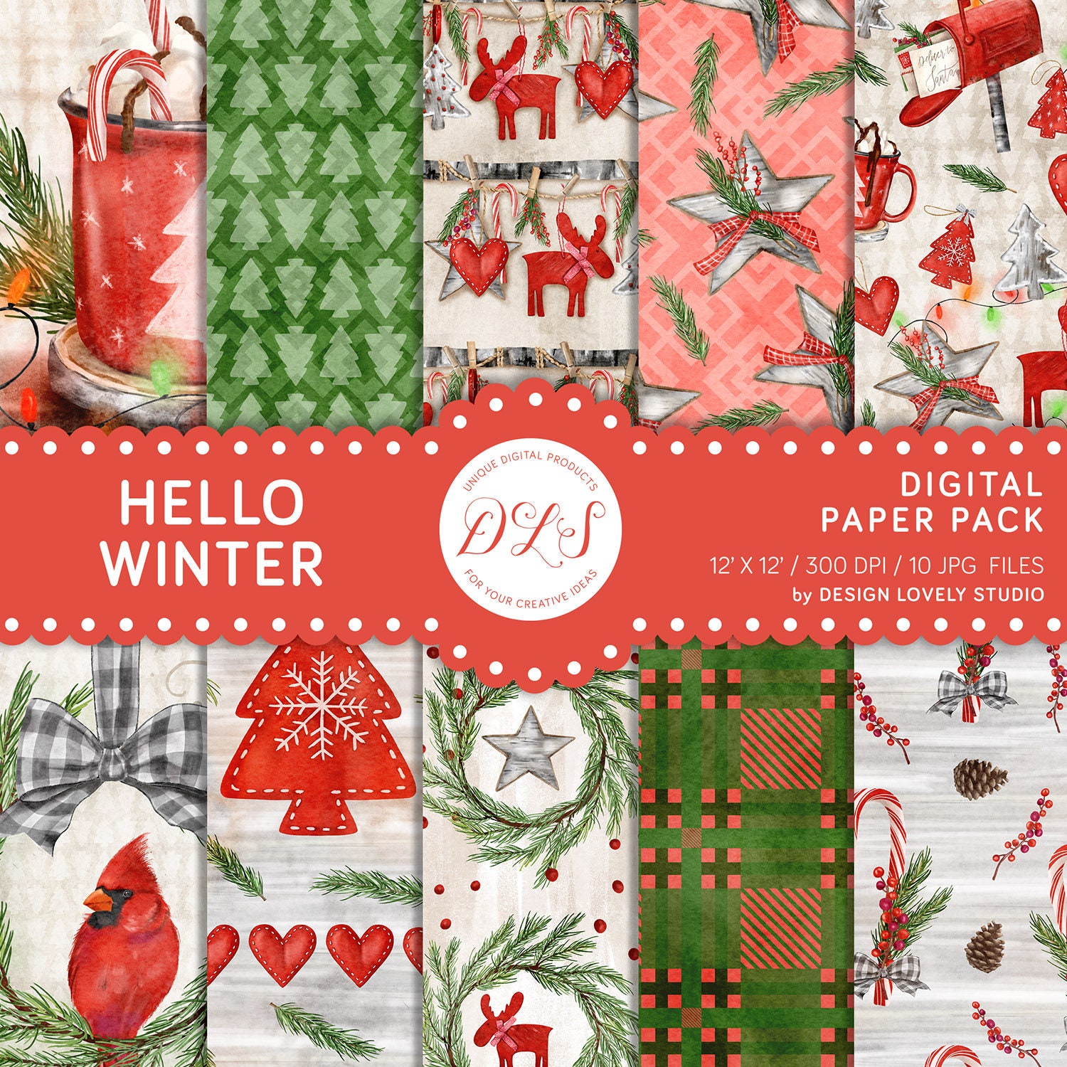 CHRISTMAS Digital Paper Pack Christmas Scrapbook Paper | Etsy