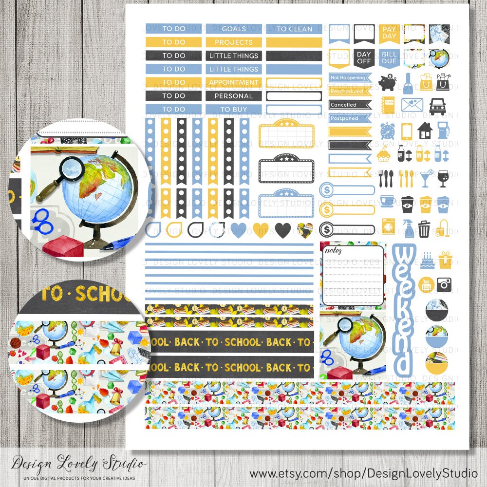 Printable BACK TO SCHOOL Planner Stickers Mini Happy Planner | Etsy