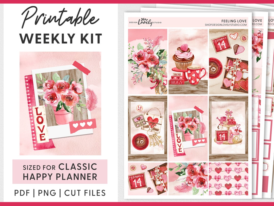 Valentines Day Planner Stickers, Happy Planner Stickers Kit, Printable ...