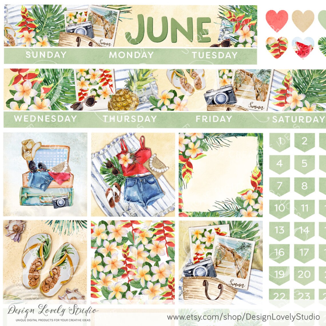 JUNE Monthly Stickers Kit Big Happy Planner Printable - Etsy