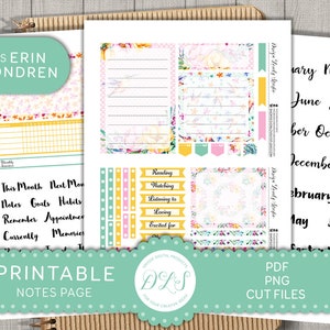 Notes Page PRINTABLE Stickers, Floral NOTES PAGE Stickers, Erin Condren ...