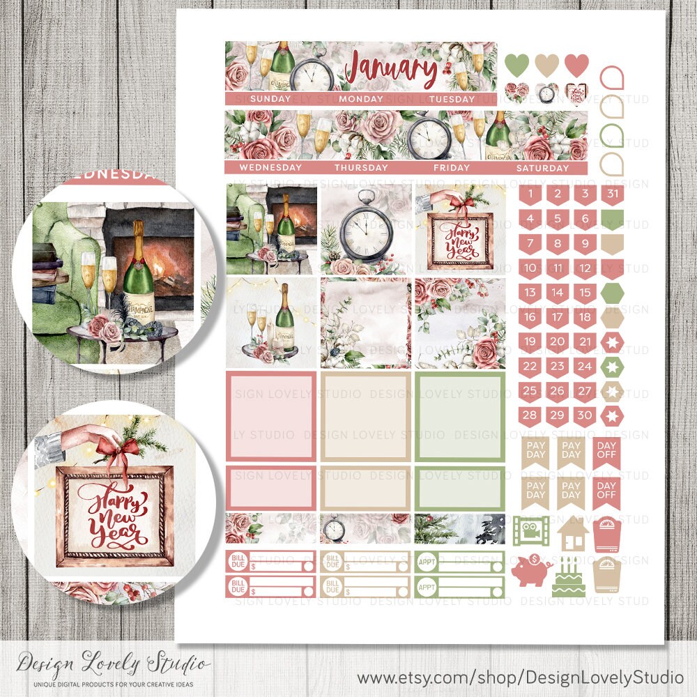 Printable JANUARY Planner Stickers Kit, Happy Planner January Monthly ...