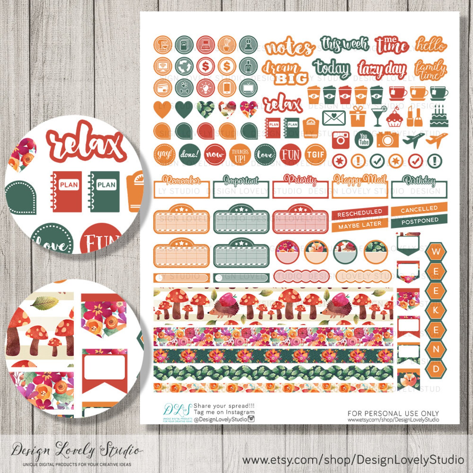 Printable Planner Stickers Weekly Kit Horizontal Planner | Etsy