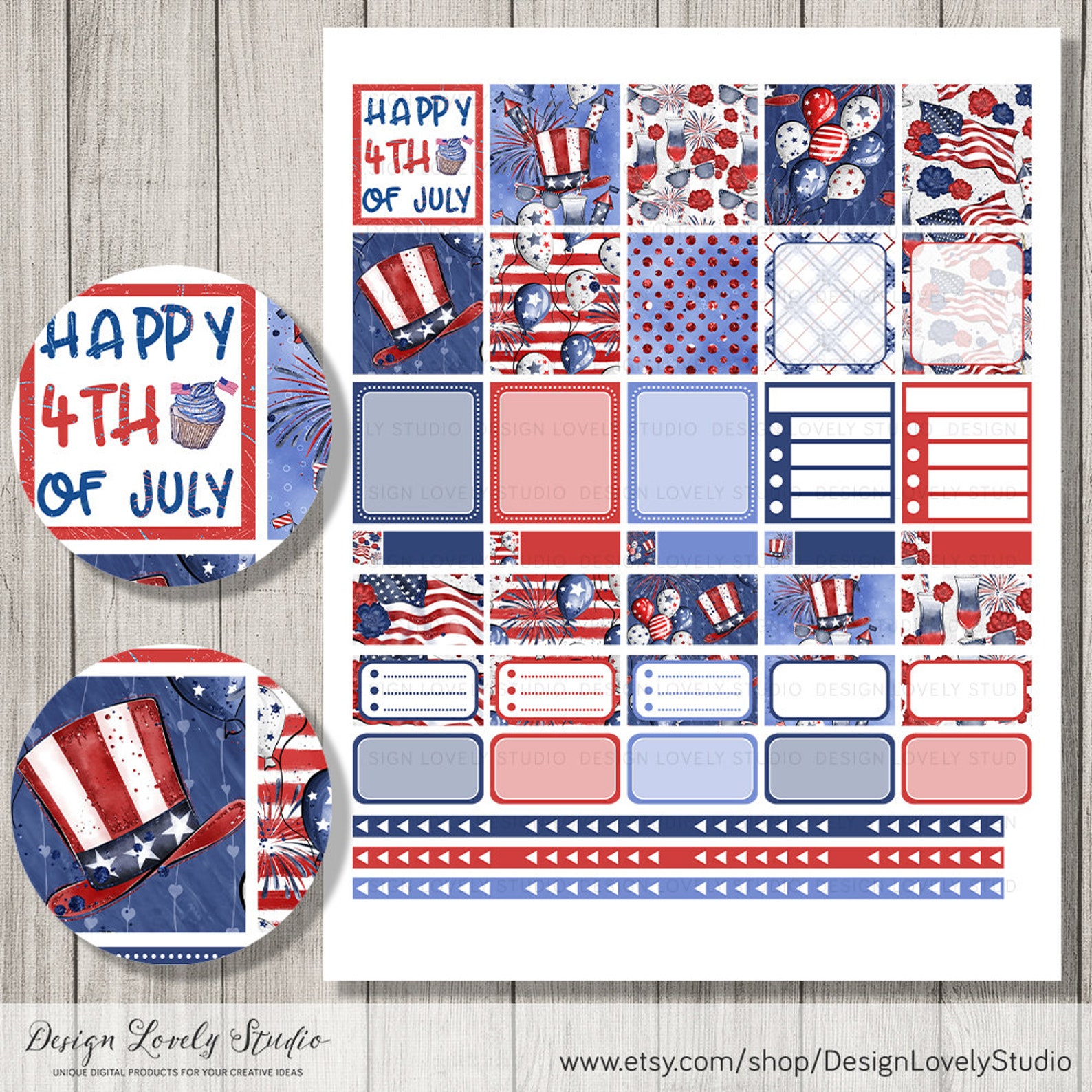 4th of July Weekly Sticker Kit Printable Planner Stickers | Etsy