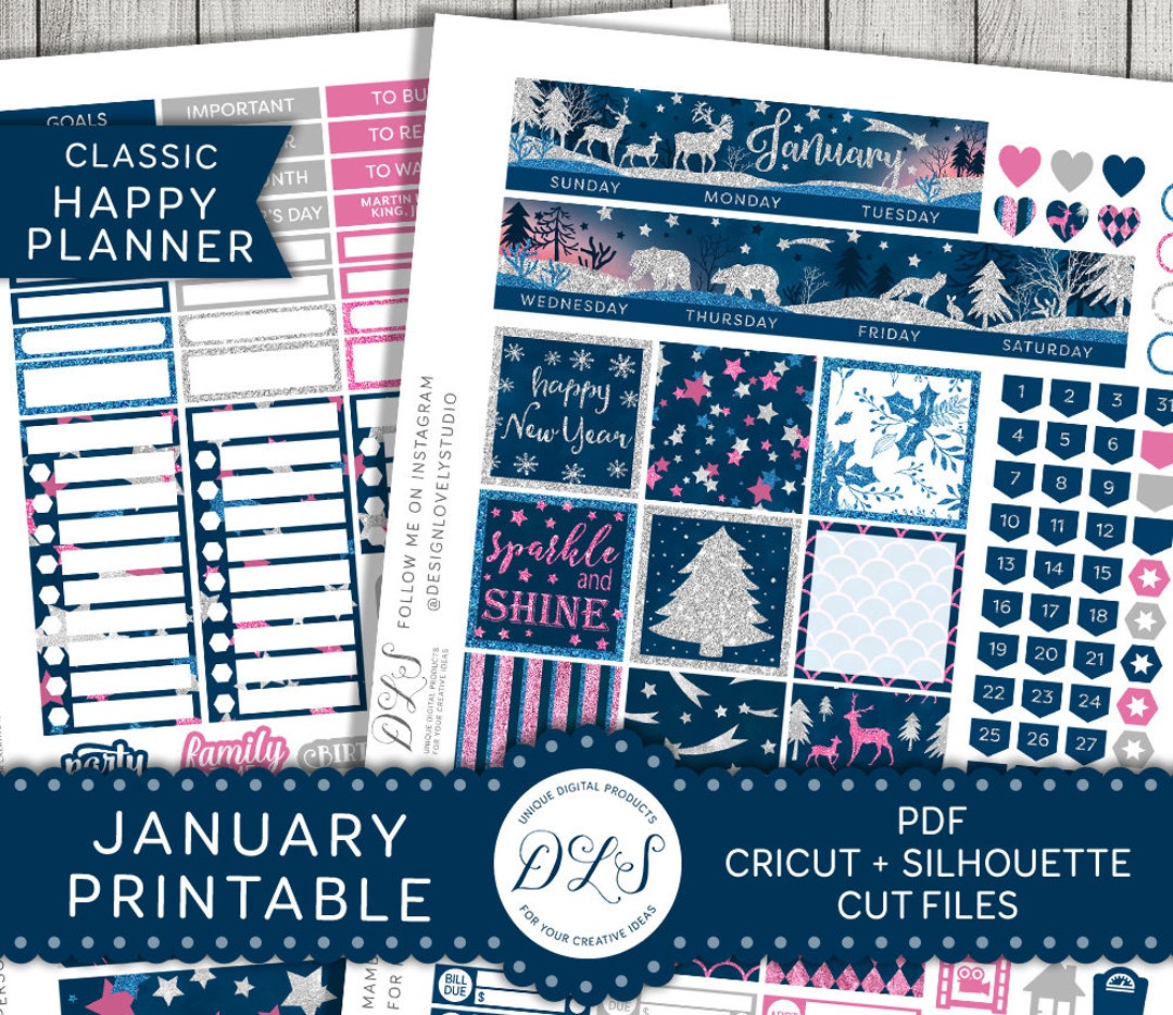 Printable January Monthly Planner Stickers, Happy Planner January ...