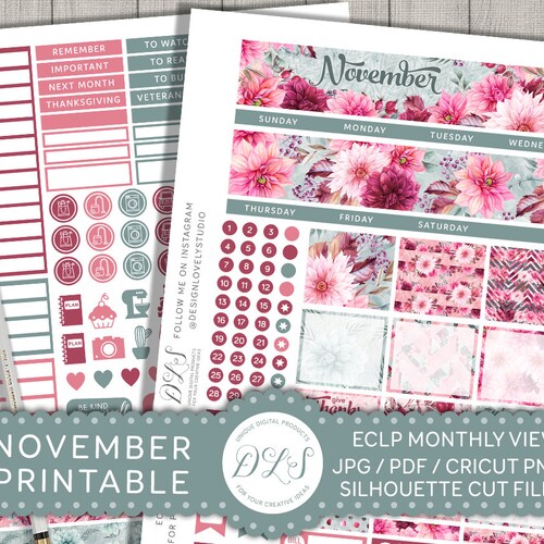 NOVEMBER Planner Monthly View Stickers for Erin Condren LP - Etsy