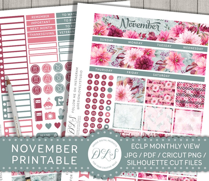 NOVEMBER Planner Monthly View Stickers for Erin Condren LP - Etsy