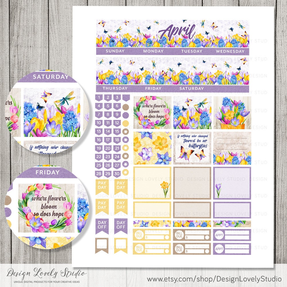 Printable APRIL Planner Stickers April Monthly Stickers Kit | Etsy