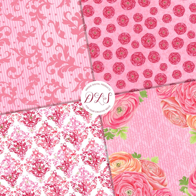 Spring Digital Paper Pack Pink Floral Digital Paper | Etsy