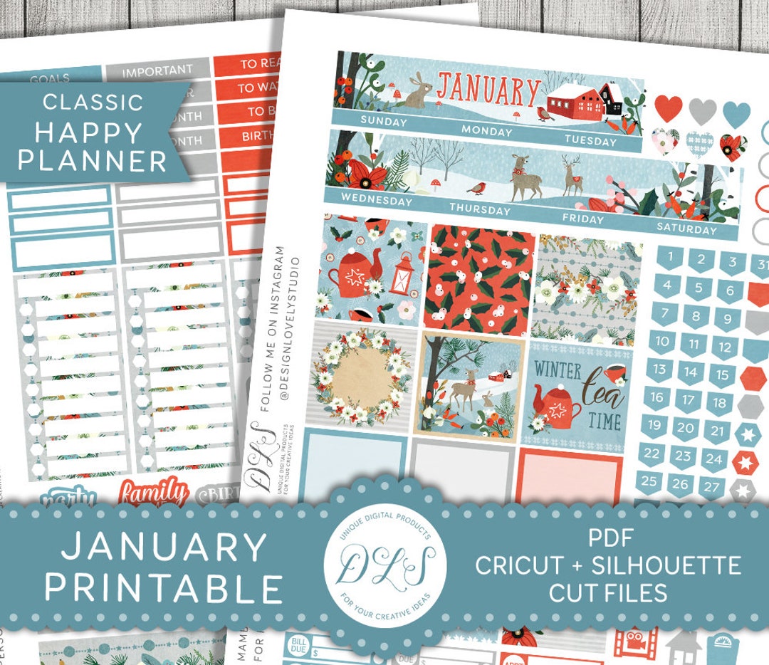 Printable January Happy Planner Stickers, Printable January Monthly Kit ...