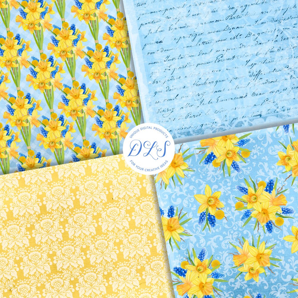 Yellow Flowers Digital Paper, Spring Digital Paper Pack, Floral Digital ...