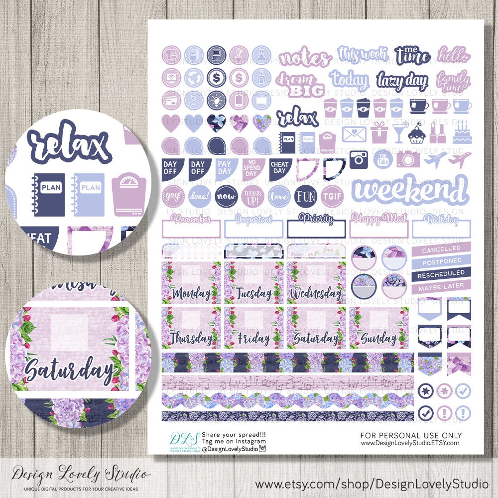 Happy Planner PRINTABLE Stickers Purple Floral Planner - Etsy