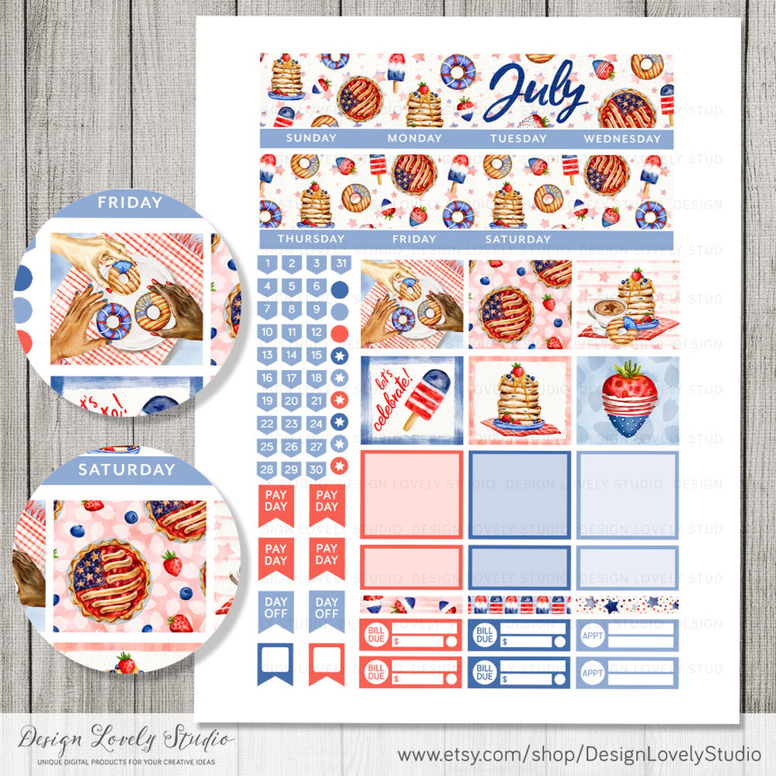 Printable JULY Monthly Stickers Kit, Fits Erin Condren Life Planner ...