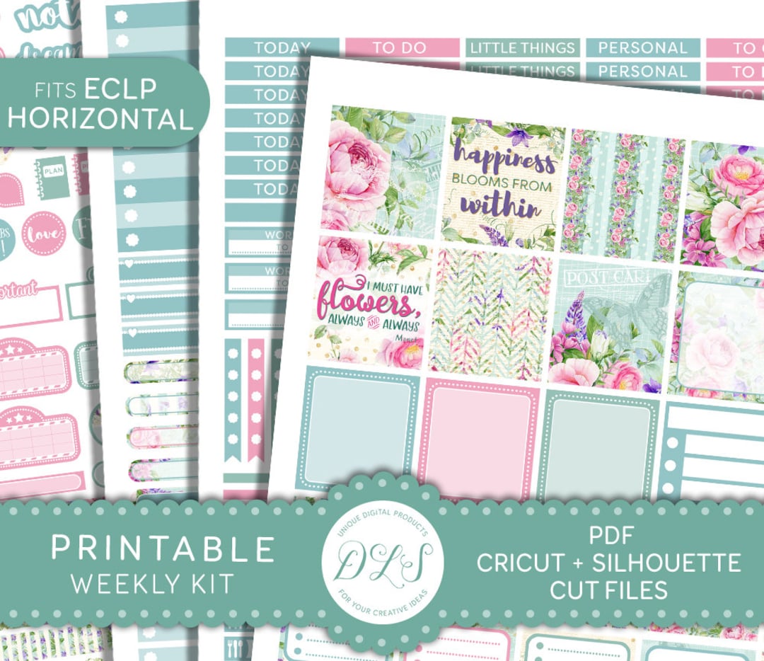 Printable Weekly Planner Kit, Floral Planner Stickers Kit, Erin Condren ...