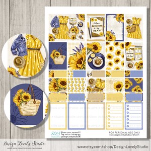 SUNFLOWER Planner Stickers, Happy Planner Weekly Stickers Kit, Floral ...