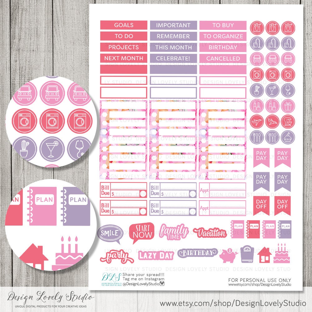 Printable FEBRUARY Monthly Stickers Kit Big Happy Planner - Etsy