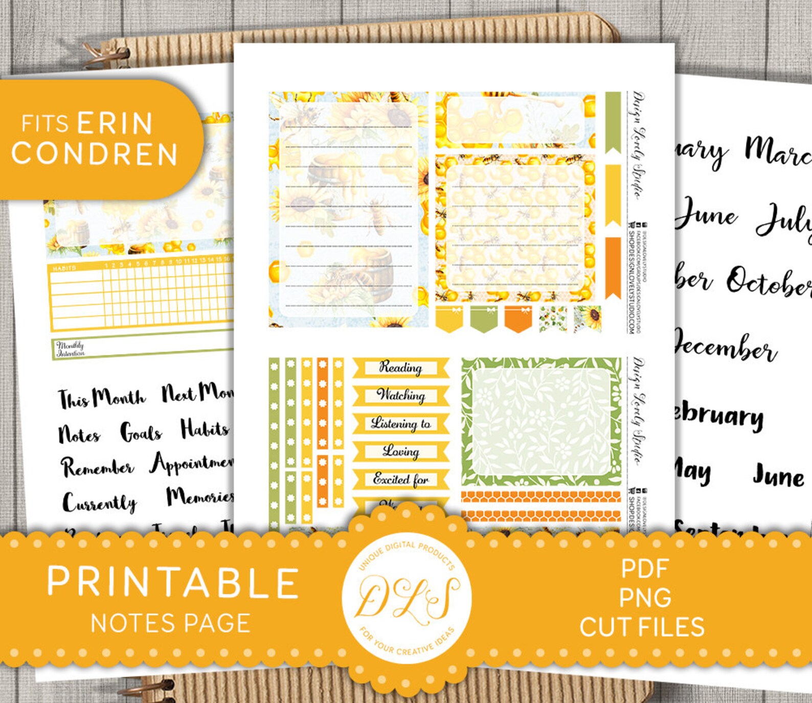 NOTES PAGE Printable Stickers, June Notes Page Kit, Honey Bee Planner ...
