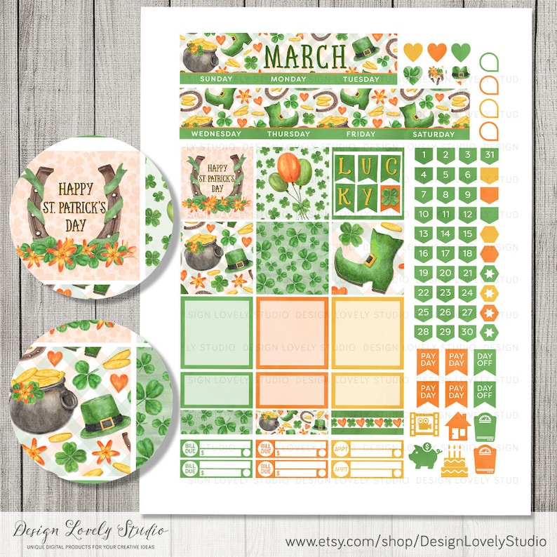Happy Planner March Monthly Kit, Happy Planner March Stickers ...