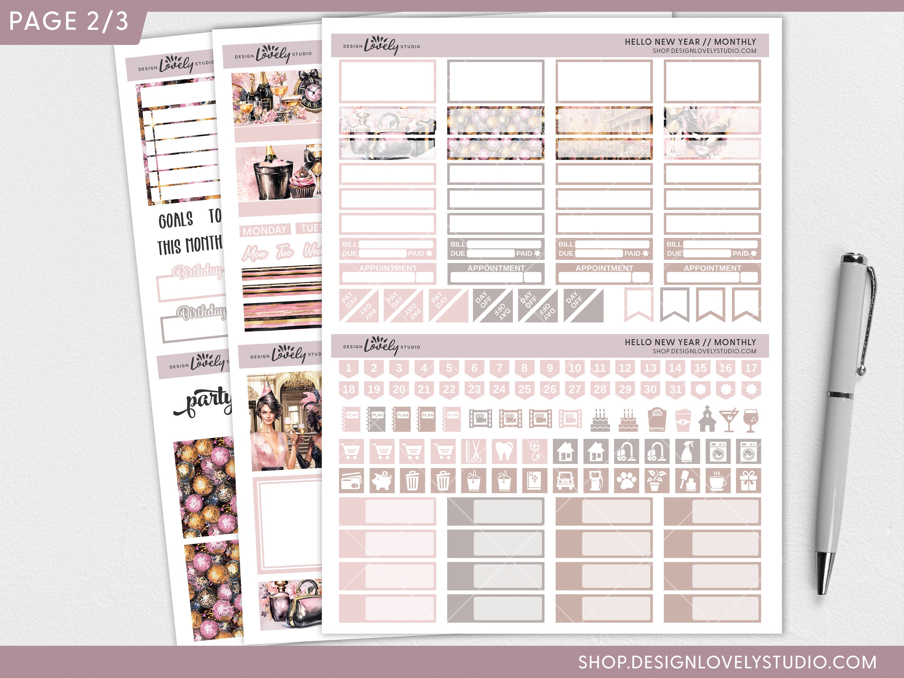 January Monthly Sticker Kit, January Planner Stickers, New Year ...