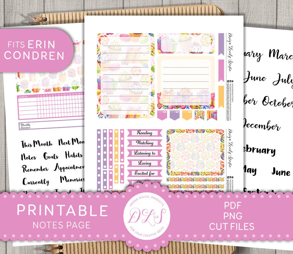 Printable NOTES PAGE Stickers Monthly Notes Page for Erin - Etsy