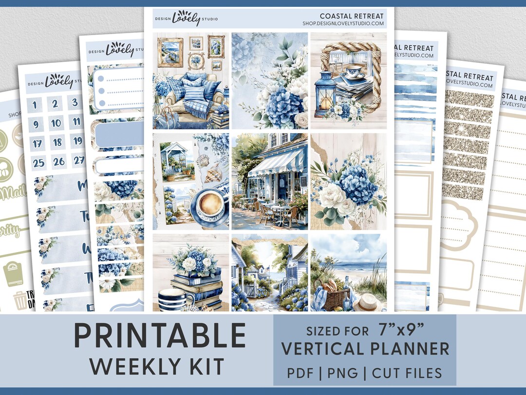 Coastal Spring Printable Planner Stickers, Hydrangea Stickers, Cape Cod ...