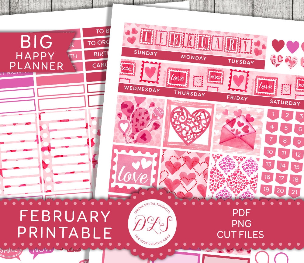 Big Happy Planner February Stickers Kit Printable February | Etsy