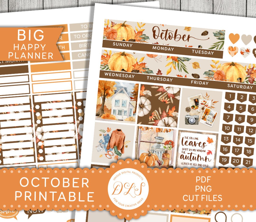 OCTOBER Monthly Planner Stickers, Big Happy Planner Printable Stickers ...