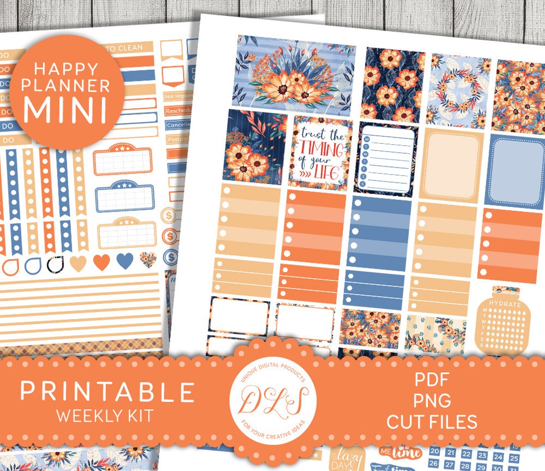 Mini Happy Planner PRINTABLE Weekly Kit, Floral Planner Stickers Kit ...