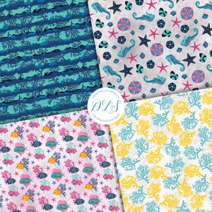Digital Paper Pack: "sea Life" Sea Animals Papers Fish Seahorse ...