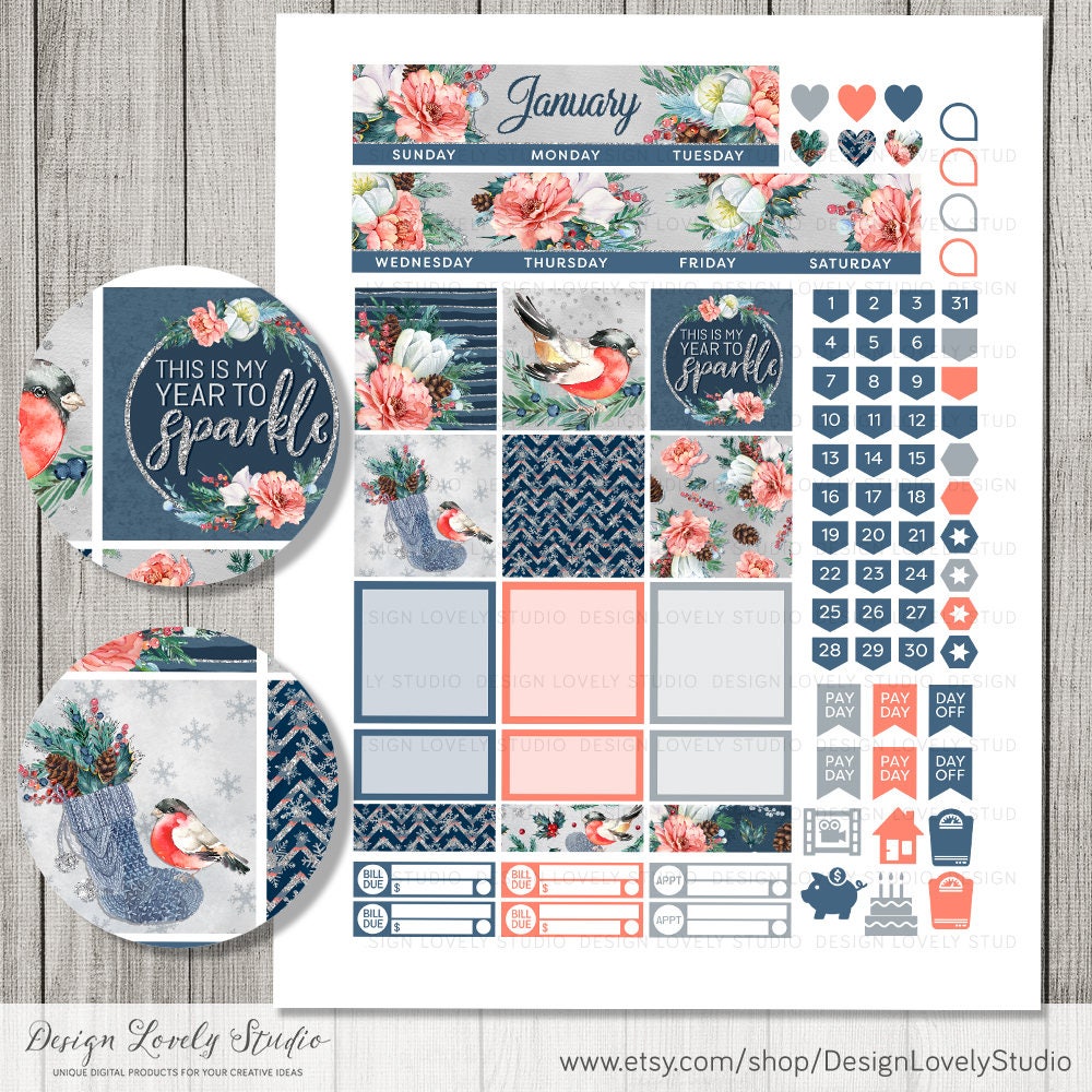 JANUARY Planner Stickers Kit Printable January Monthly Kit - Etsy