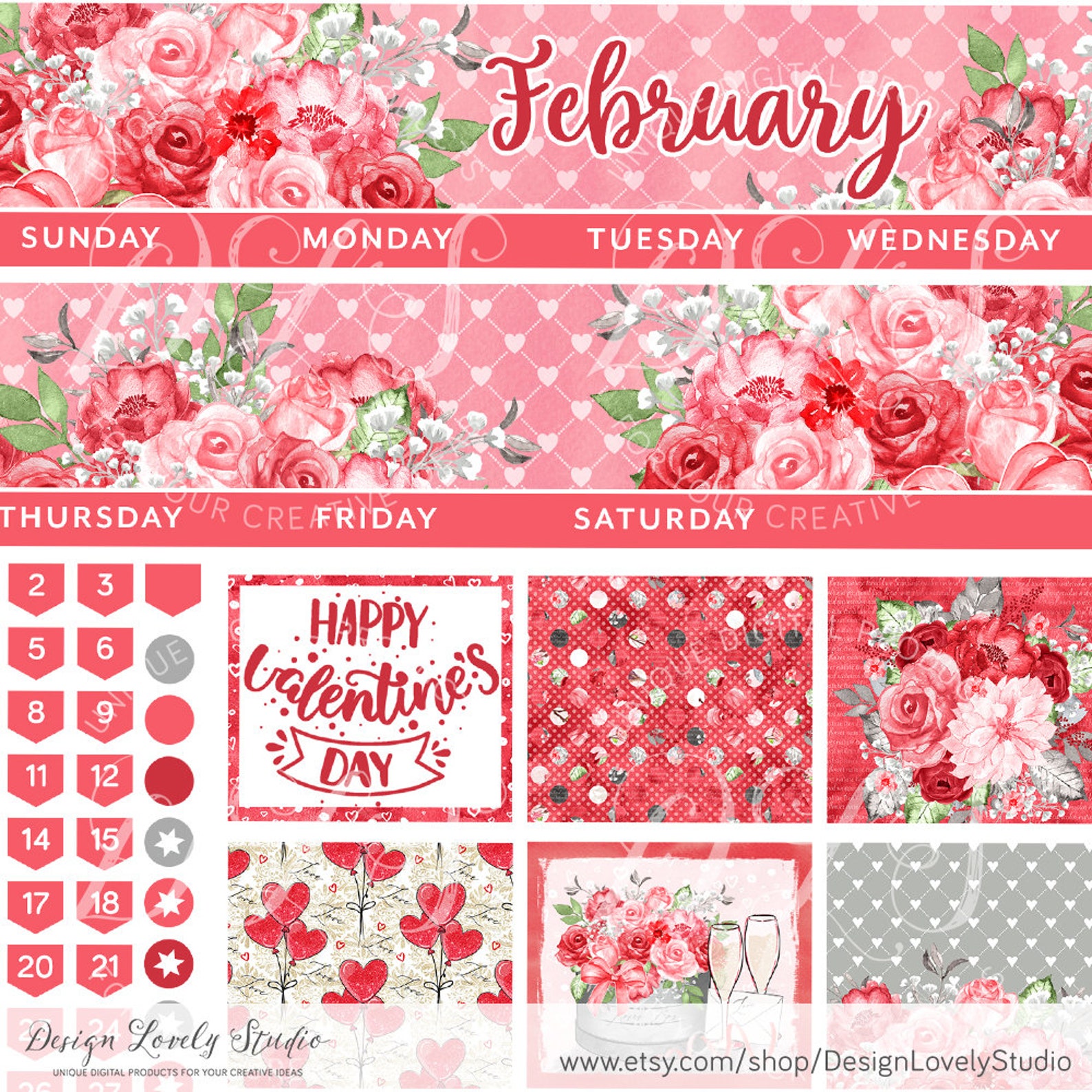 Printable February Monthly Kit Valentines Day Planner - Etsy