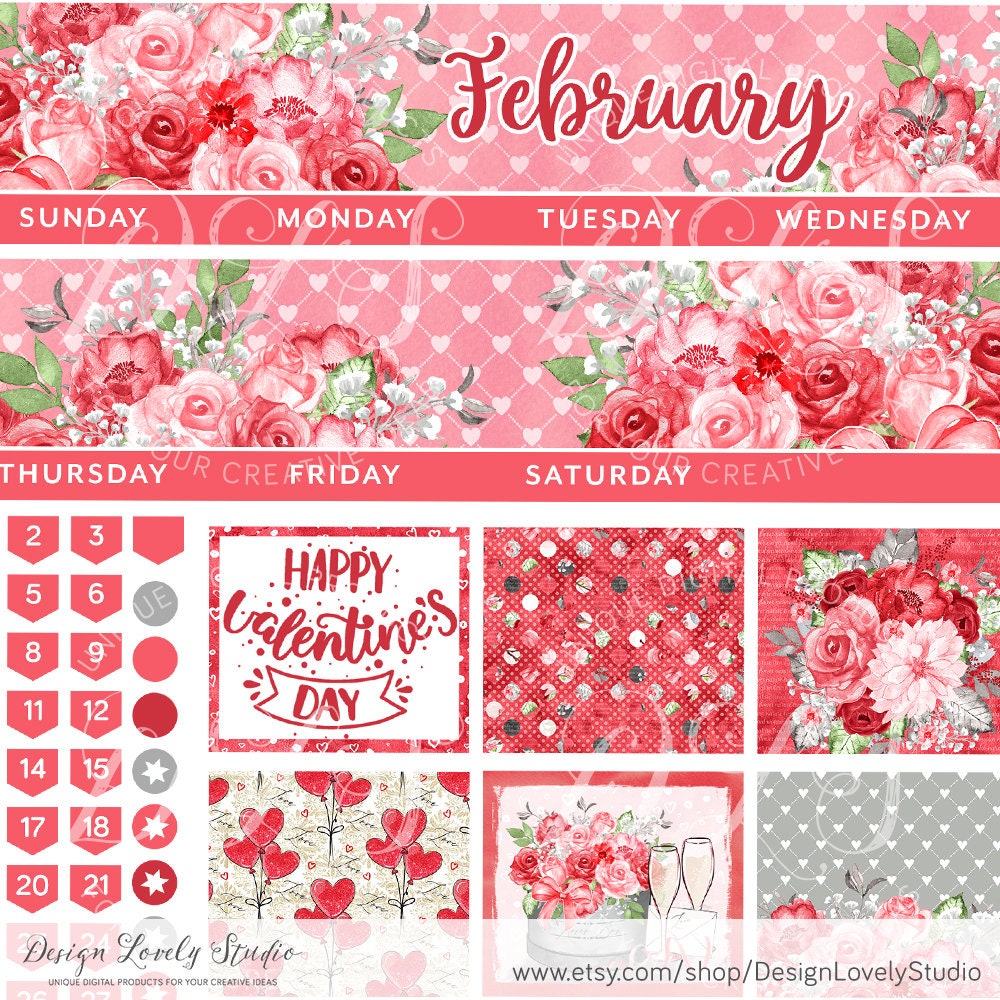 Printable February Monthly Kit Valentines Day Planner - Etsy